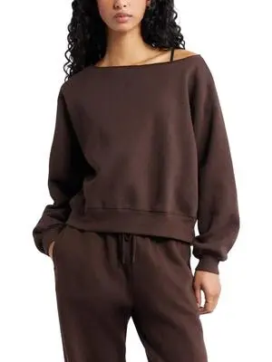 Bp. Fleece Off-the-Shoulder Sweatshirt Brown Coffee