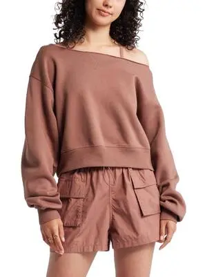 Bp. Fleece Off-the-Shoulder Sweatshirt Brown Topaz