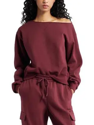 Bp. Fleece Off-the-Shoulder Sweatshirt Burgundy Tannin