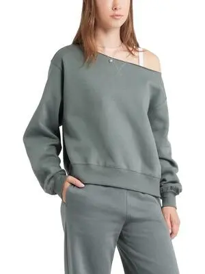 Bp. Fleece Off-the-Shoulder Sweatshirt Green Balsam