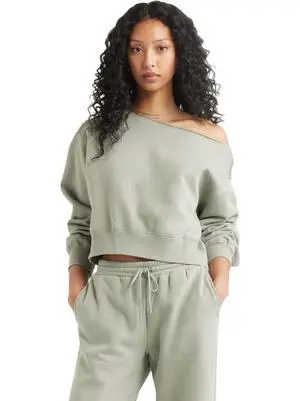 Bp. Fleece Off-the-Shoulder Sweatshirt Green Halo