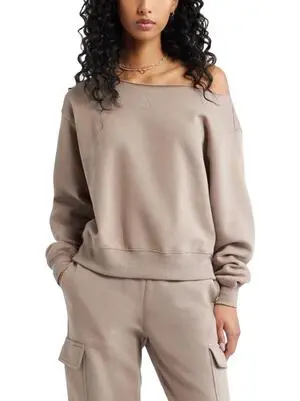 Bp. Fleece Off-the-shoulder Sweatshirt - Grey Fungi