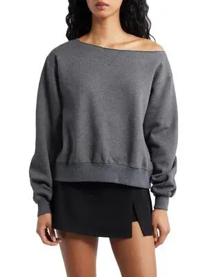 Bp. Fleece Off-the-Shoulder Sweatshirt Grey Medium Charcoal Heather