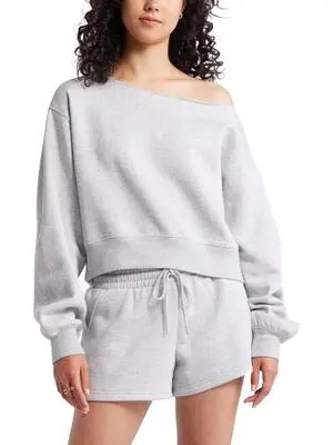 Bp. Fleece Off-the-Shoulder Sweatshirt Grey Soft Heather