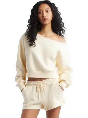 Bp. Fleece Off-the-Shoulder Sweatshirt Ivory Gleam