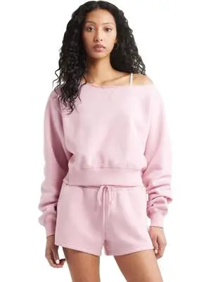 Bp. Fleece Off-the-Shoulder Sweatshirt Pink Cameo