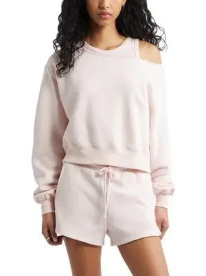 Bp. Fleece Off-the-Shoulder Sweatshirt Pink Primrose