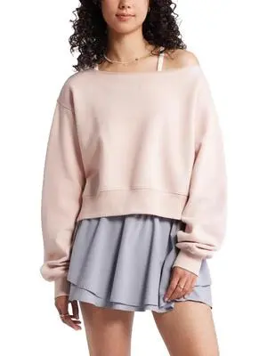 Bp. Fleece Off-the-Shoulder Sweatshirt Pink Sepia