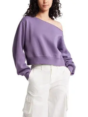 Bp. Fleece Off-the-Shoulder Sweatshirt Purple Montana