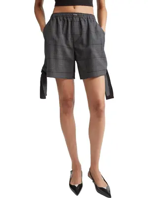 Coperni Plaid Knot Detail Stretch Wool Pull-on Shorts - Grey