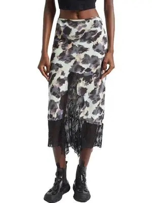 Collina Strada Hiss Crepe & Lace Skirt - Snow Leopard