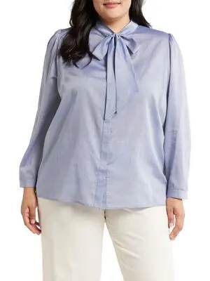 HARSHMAN Aveline Tie Neck Button-up Shirt - Ice Blue