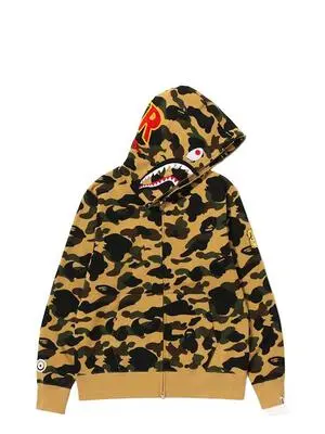A BATHING APE 1st Camo 2nd Ponr Shark Full Zip Hoodie - Yellow
