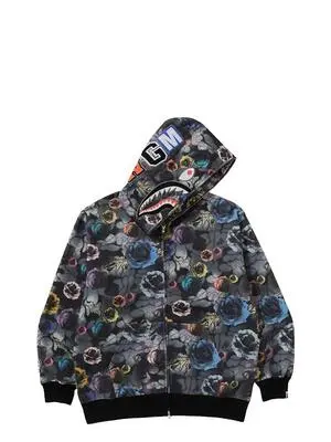 A BATHING APE Floral Camo Shark Relaxed Fit Full Zip Hoodie - Black