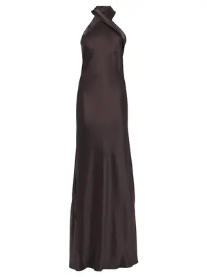 Galvan Pandora Halterneck Maxi Dress - Brown