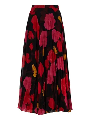 Erdem Pleated Floral Midi Skirt - Black
