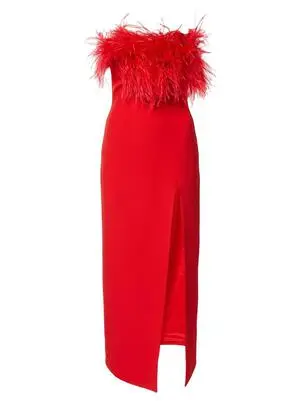 David Koma Feather-trimmed Midi Dress - Red