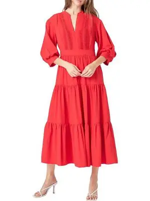 Endless Rose Pintuck Midi Dress - Red