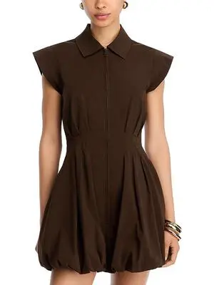 Steve Madden Dyanne Poplin Pleated Mini Dress - Dark Espresso