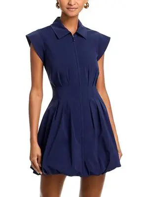 Steve Madden Dyanne Poplin Pleated Mini Dress - Marine