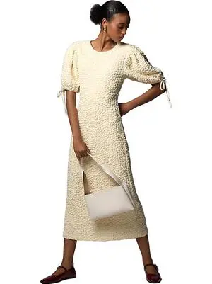 English Factory Short-sleeve Textured Midi Dress - Cream