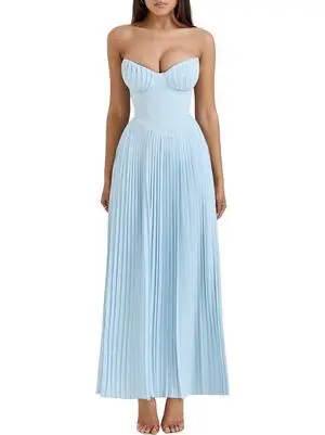 House Of Cb Marcella Strapless Pleated Georgette Gown - Stratosphere