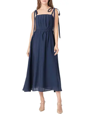 Endless Rose Pleated Fit & Flare Sundress - Navy