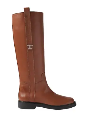TOD'S Embellished Leather Knee Boots - Brown