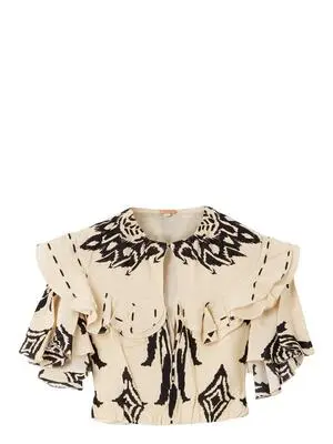 Johanna Ortiz Influencial Tribes Cropped Silk-chiffon Top - Neutrals