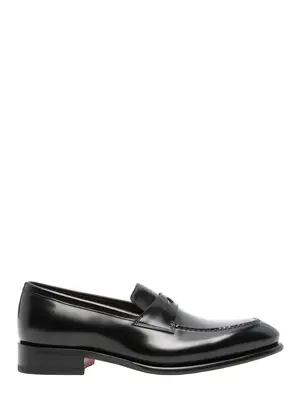 Santoni Leather Penny Loafers - Black
