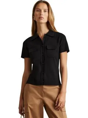 REISS Reiss Mimo Knitted Polo Shirt Black