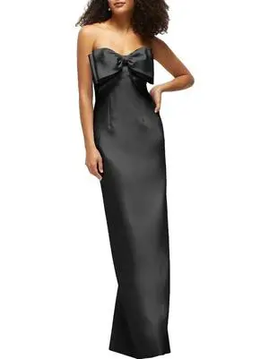 Alfred Sung Alfred Sung Bow Detail Strapless Satin Twill Column Gown Black