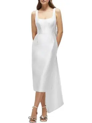 Alfred Sung Bow Back Satin Twill Midi Cocktail Dress - White