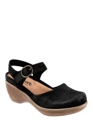 Softwalk Mabelle Platform Clog - Black Suede