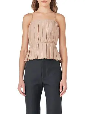 Endless Rose Pleated Peplum Top - Tan