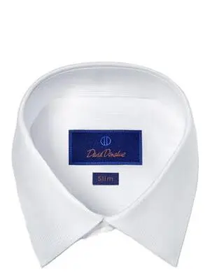 David Donahue Slim Fit French Cuff Covered Placket Formal Shirt - White