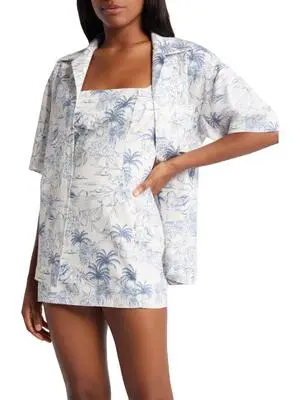 MISTRESS ROCKS Printed Relaxed Camp Shirt - White Garden Print