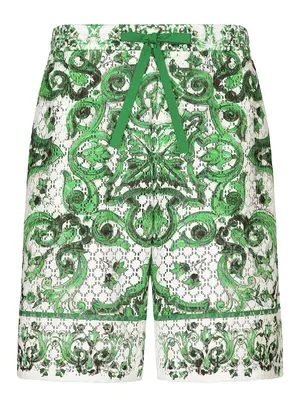 Dolce & Gabbana Crochet Lace Majolica Jogging Shorts - Print