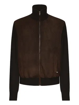 Dolce & Gabbana High-necked Leather And Wool Jacket - Brown