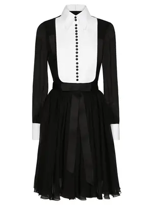 Dolce & Gabbana Silk Chiffon Midi Shirt Dress - Black
