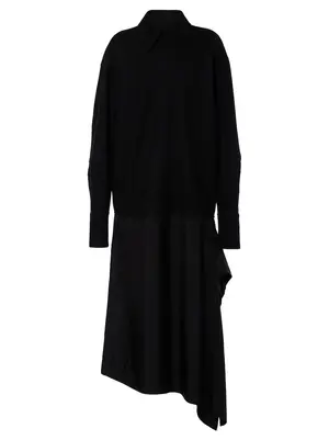 JIL SANDER Asymmetric Wool-trimmed Shirt Dress - Black