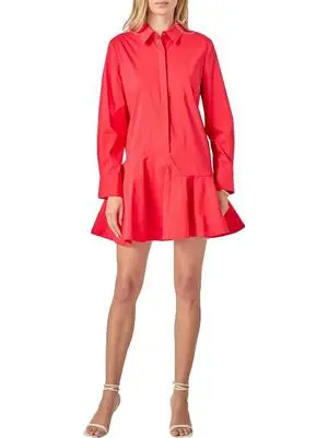 English Factory Long Sleeve Shirtdress - Red