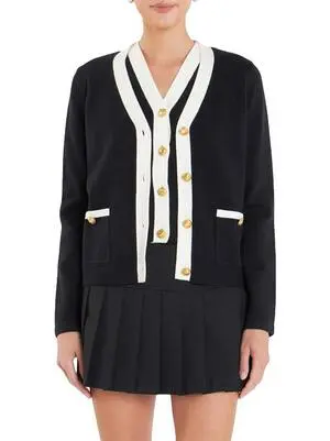 English Factory Contrast Edge Cardigan - Black