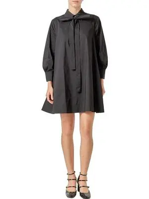 English Factory Bow Long Sleeve Shirt Dress - Black