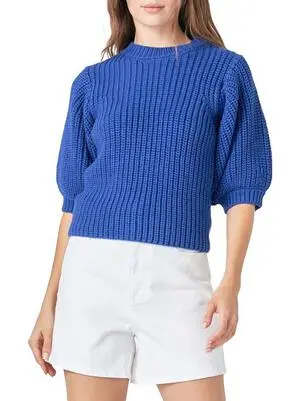 English Factory Elbow Sleeve Crewneck Sweater - Blue