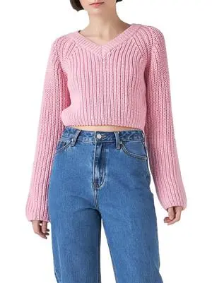English Factory V-neck Crop Sweater - Pink