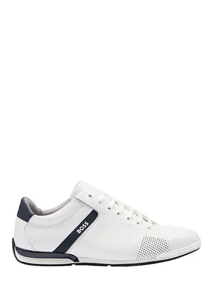 BOSS Logo-embossed Lace-up Leather Low-top Trainers - White