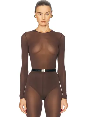 Wardrobe.NYC Sheer Bodysuit Dark Brown