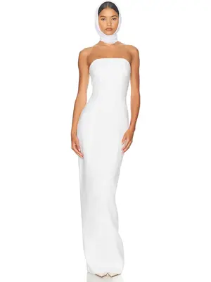 HELSA Linen Strapless Maxi Dress - Natural White