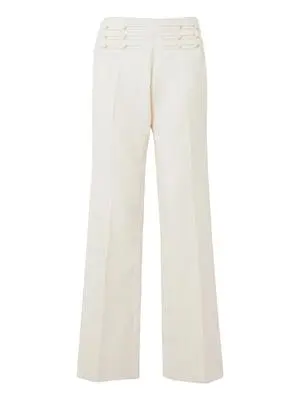 Stella McCartney Embroidered Button-embellished Grain De Poudre Wool Bootcut Trousers - Ivory